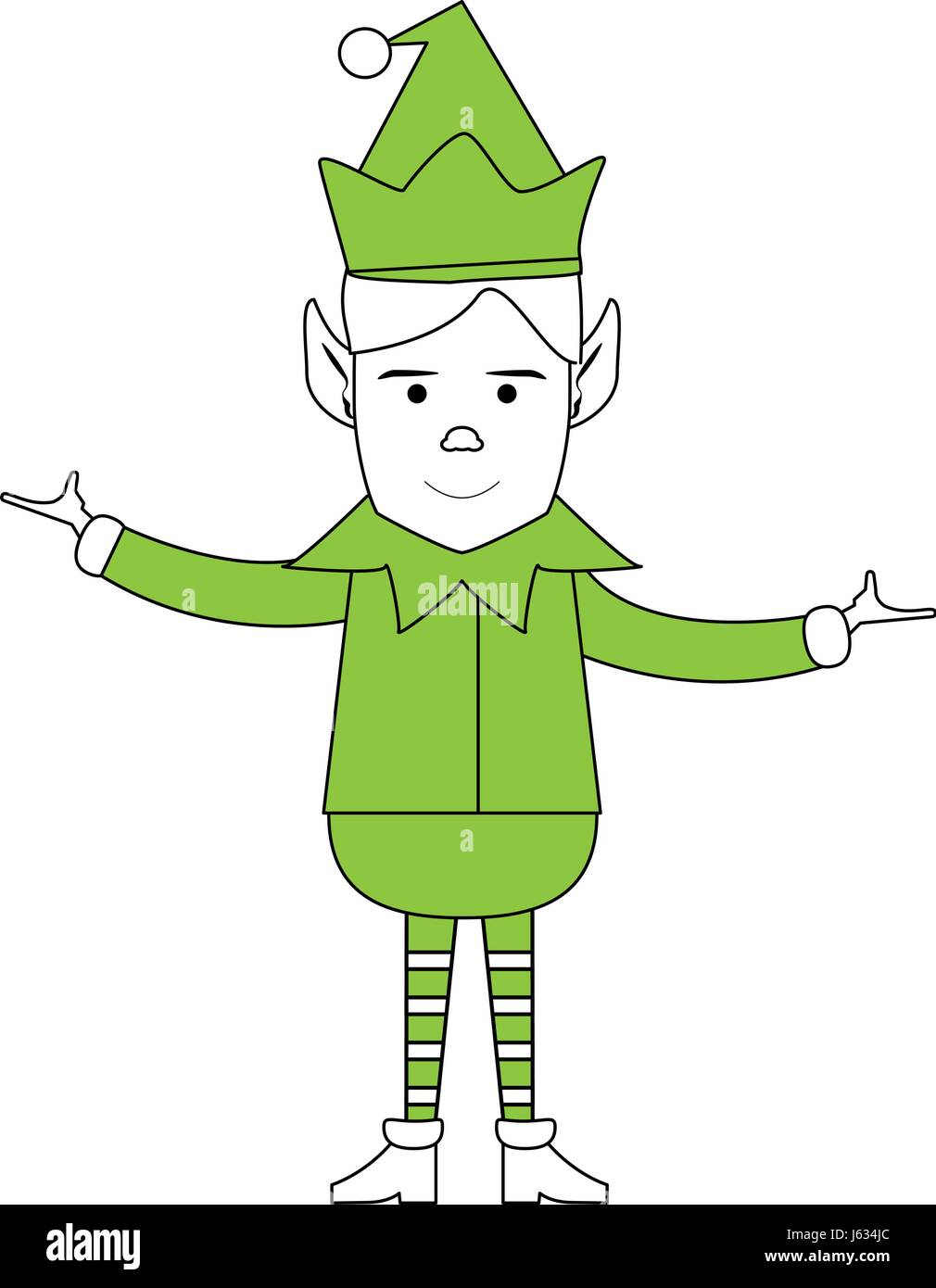 color silhouette image cartoon full body christmas elf with hands open ...