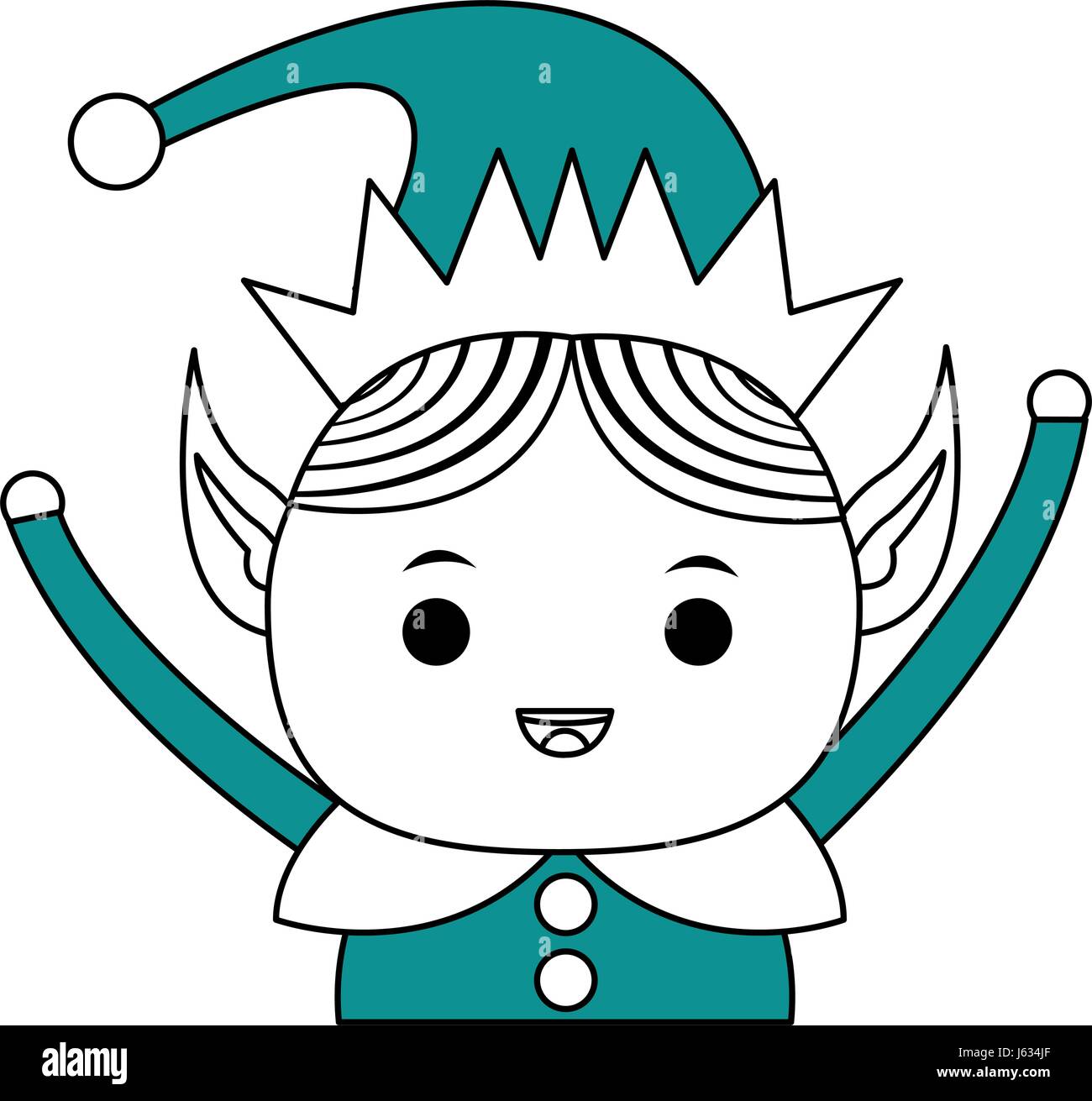 color silhouette image cartoon half body christmas elf with hands up ...