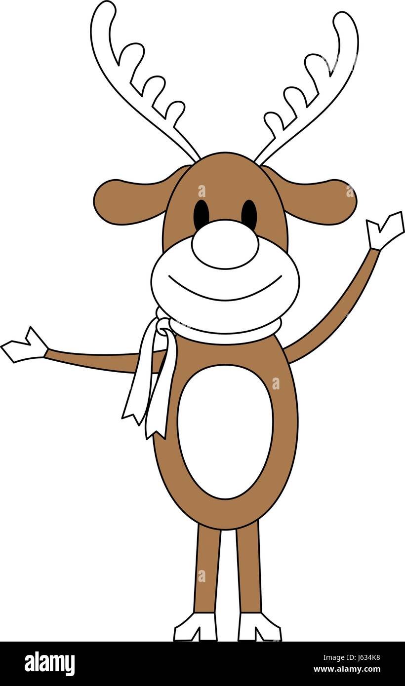 color silhouette image cartoon full body reindeer with scarf Stock ...