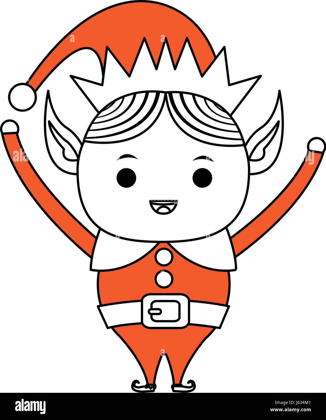 color silhouette image cartoon full body christmas elf with hands up ...