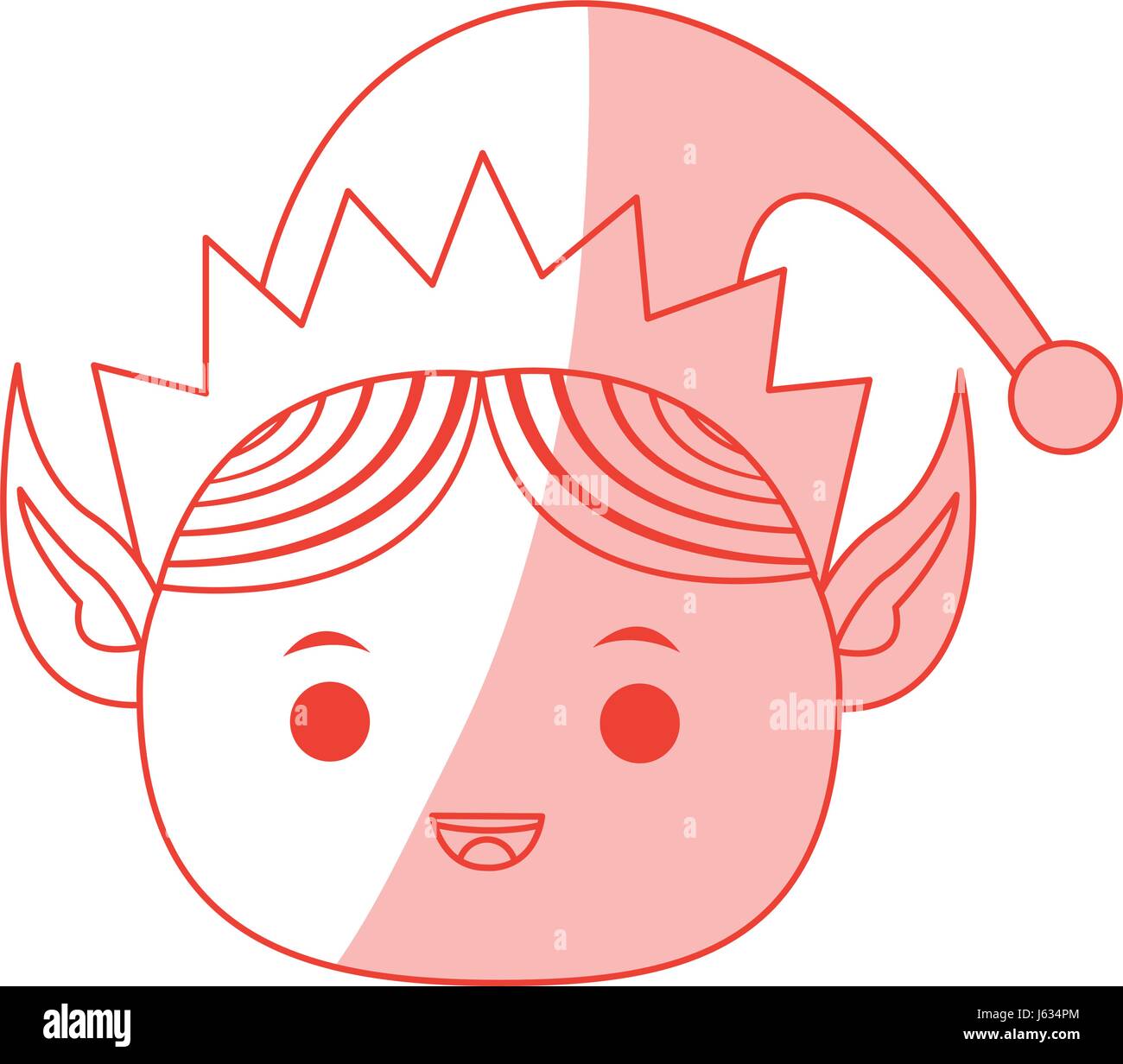 red shading silhouette cartoon front view face christmas elf with hat ...