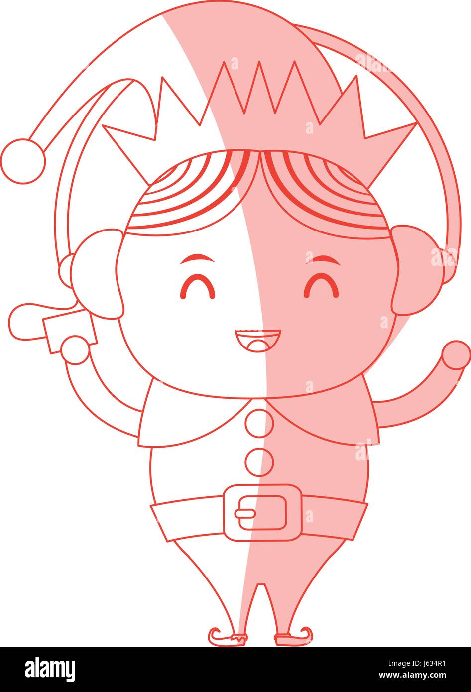 red shading silhouette cartoon full body christmas elf with with ...