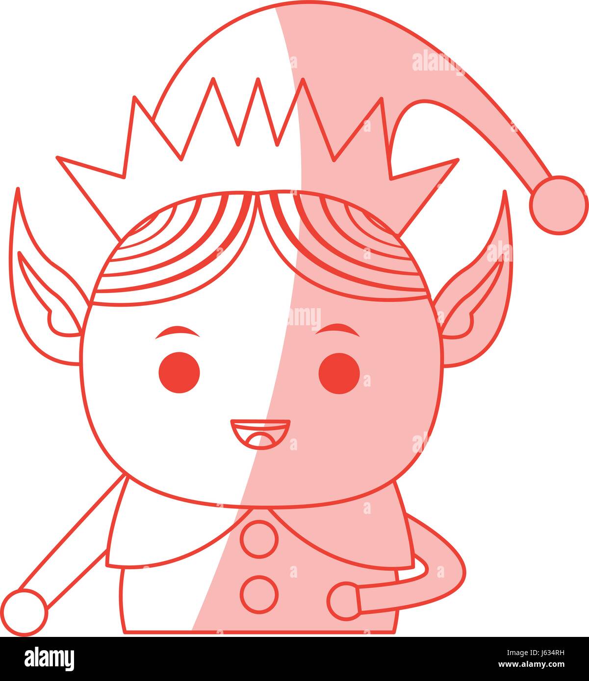 red shading silhouette cartoon half body christmas elf Stock Vector ...