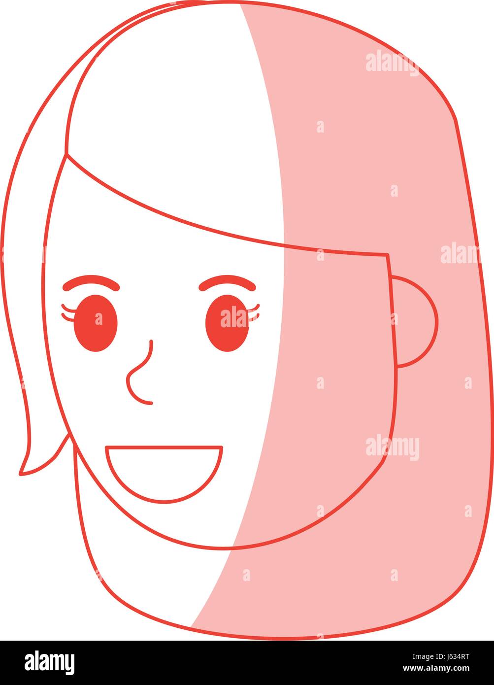 red shading silhouette cartoon side view face girl with short hair ...