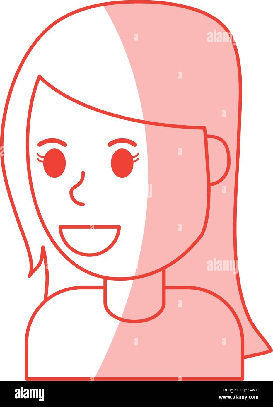 red shading silhouette cartoon side view half body girl with hairstyle ...