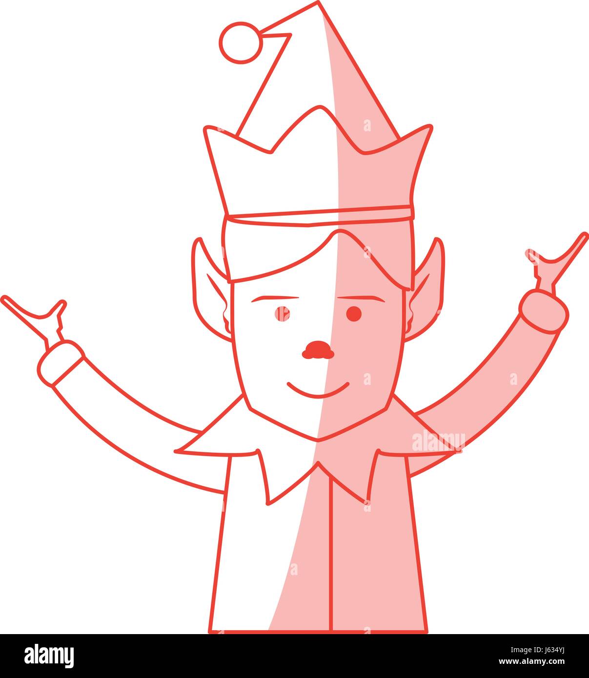 red shading silhouette cartoon half body christmas elf with hands open ...