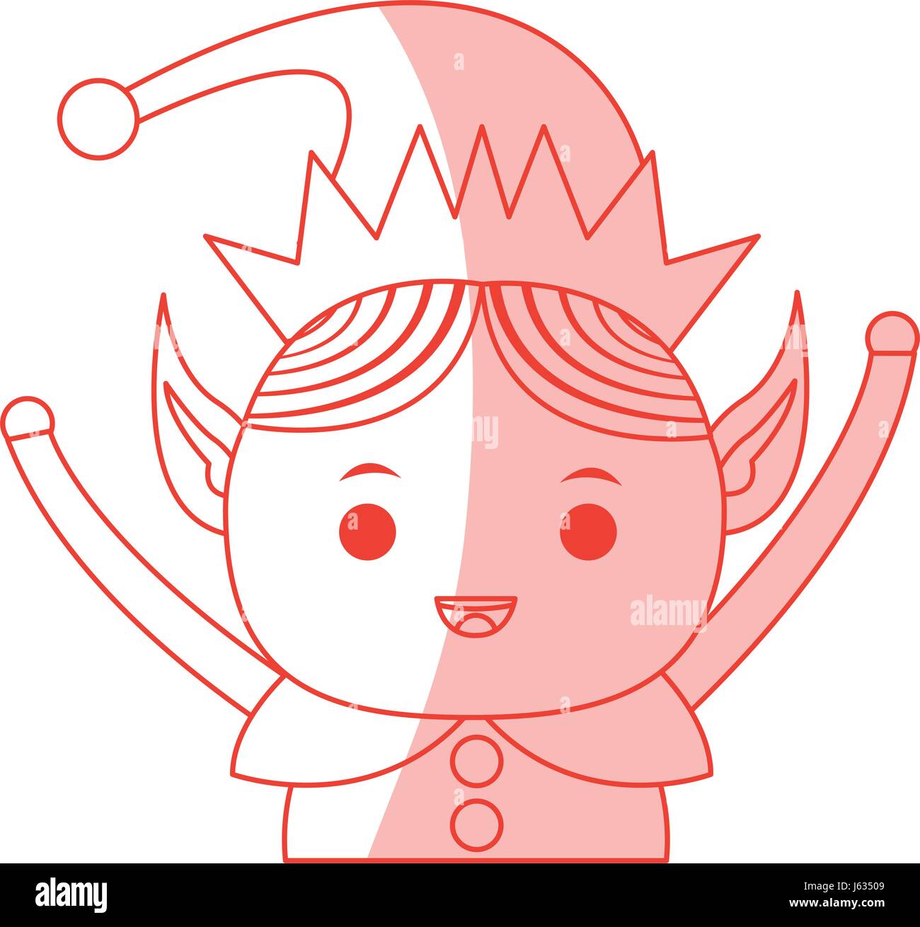 red shading silhouette cartoon half body christmas elf with hands up ...