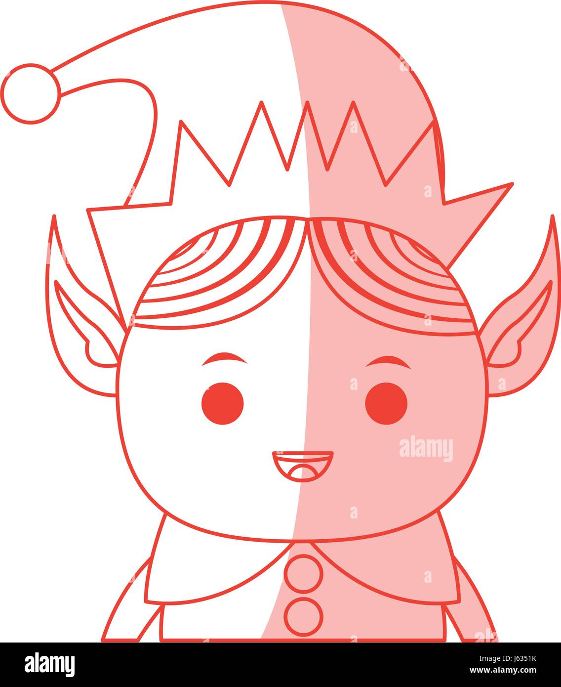 red shading silhouette cartoon half body christmas elf with long ears ...