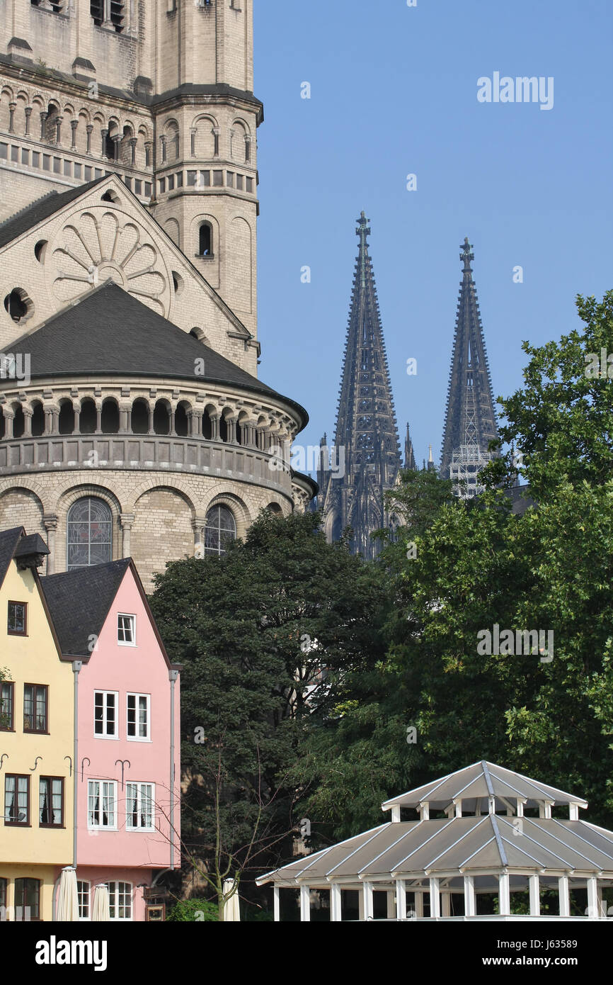 church cologne cathedral old town steeple blue houses belief church ...