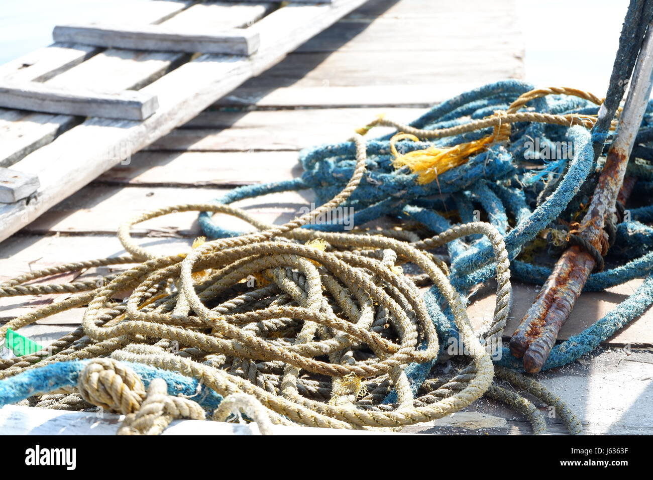 Tangled Blue and Yellow Ropes Stock Photo - Alamy