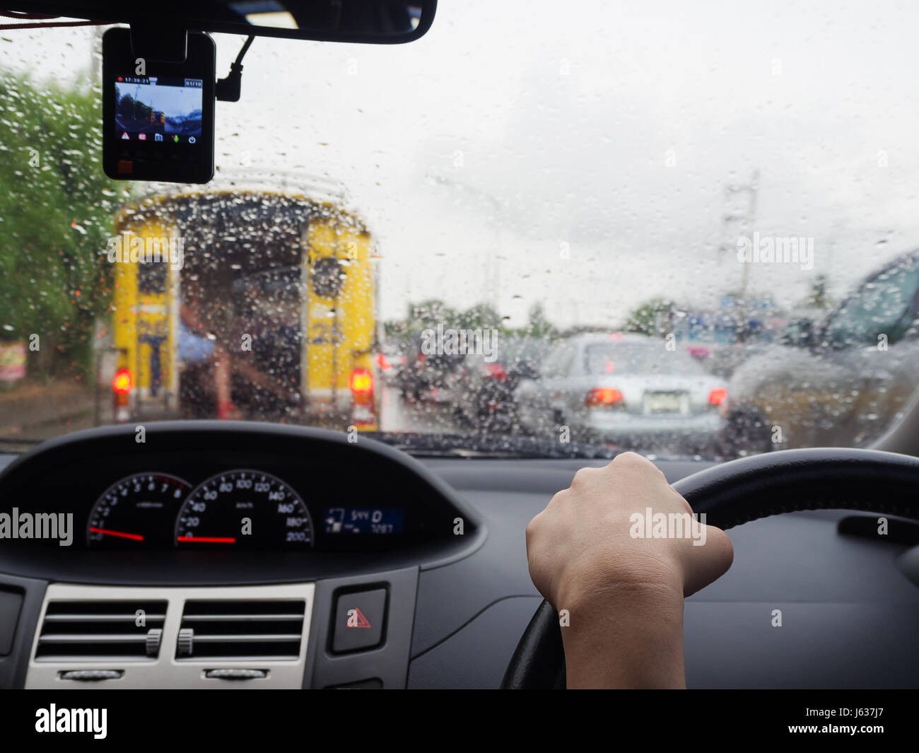 Rain drops on windshield car Stock Photo - Alamy