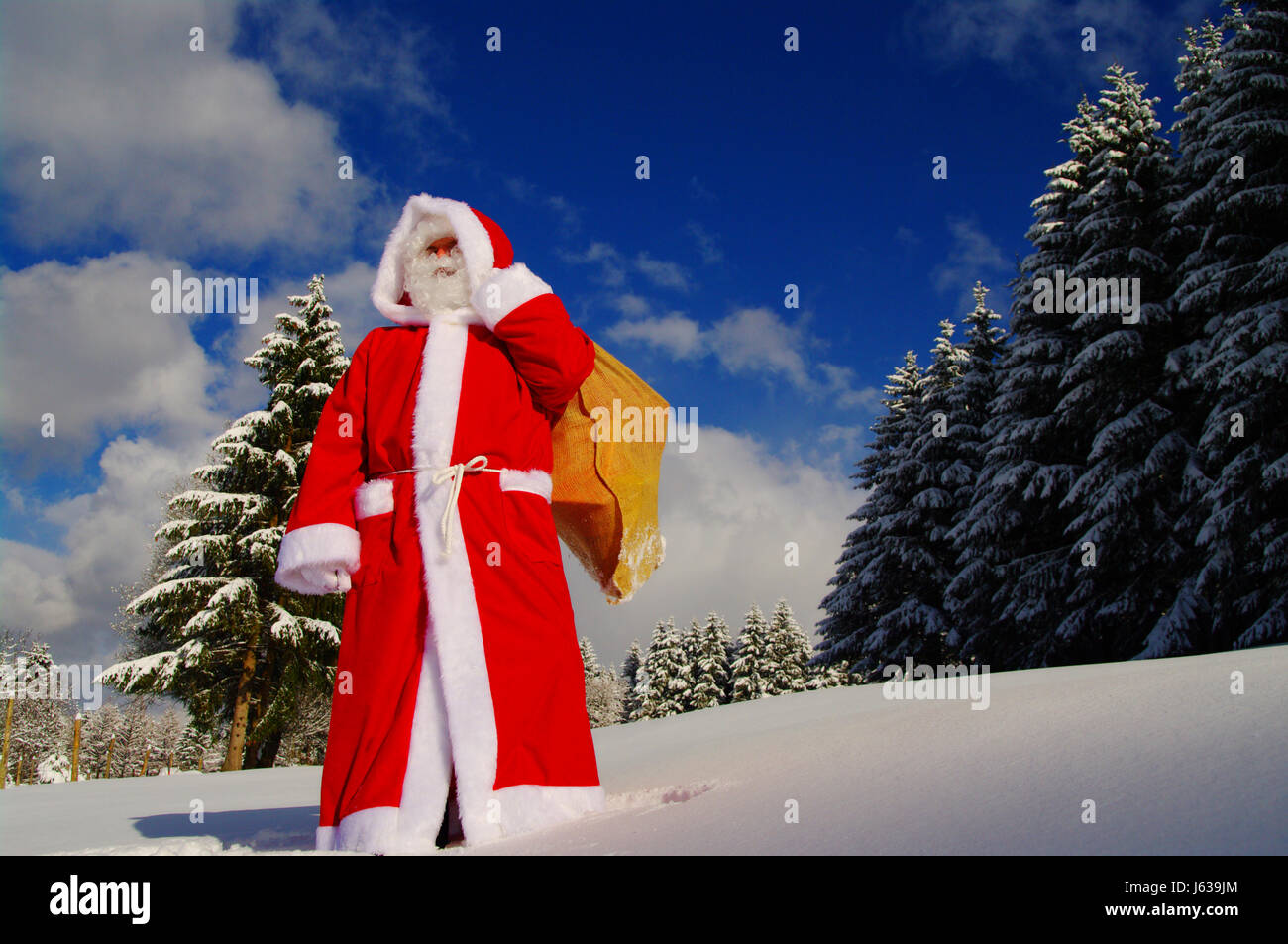 father christmas outside nicholas bag snow scenery countryside nature ...