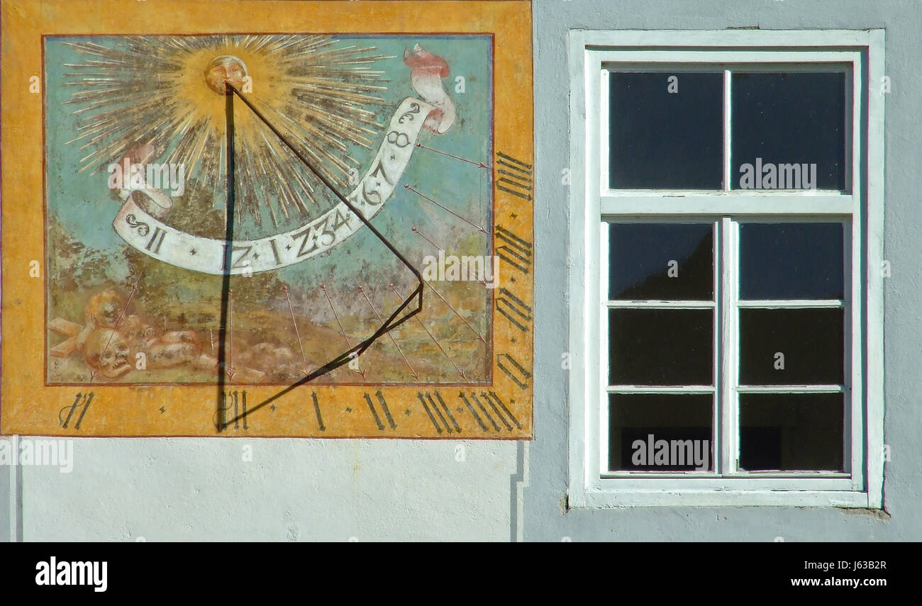 window porthole dormer window pane clock facade sun dial shaddow shadow ...