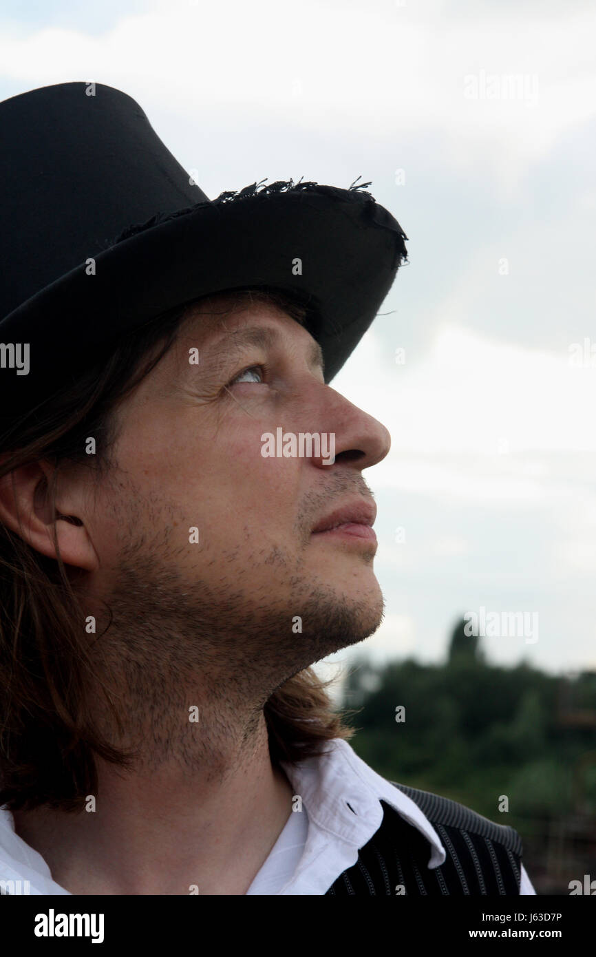 face hat portrait charisma man cylinder fashion mouth male masculine ...