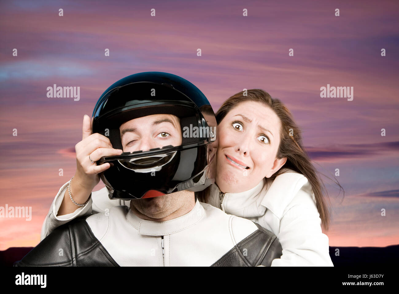 woman fear crash anxious afraid motorcycle motorbike couple pair man ...