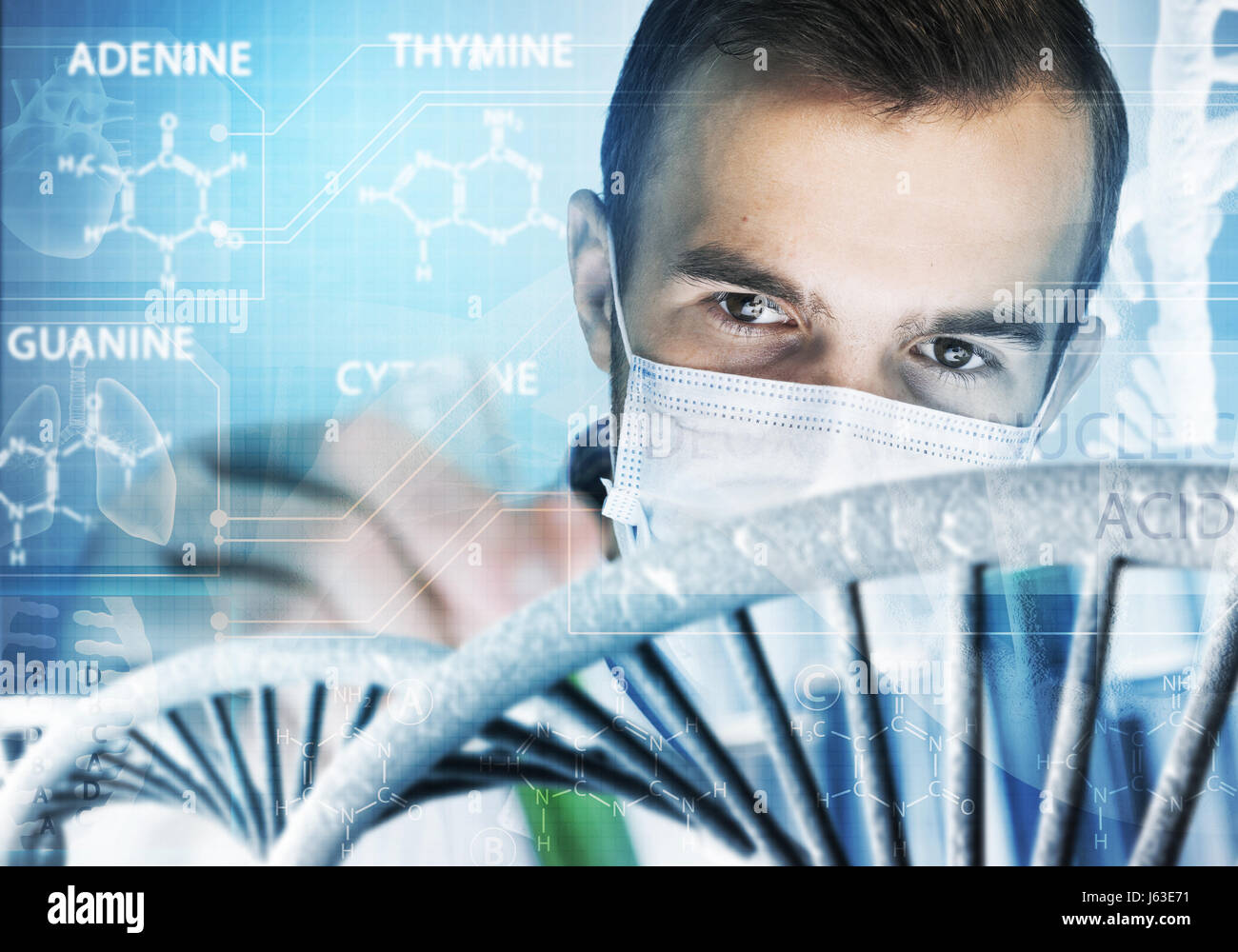 Portrait of concentrated male scientist working with reagents in ...