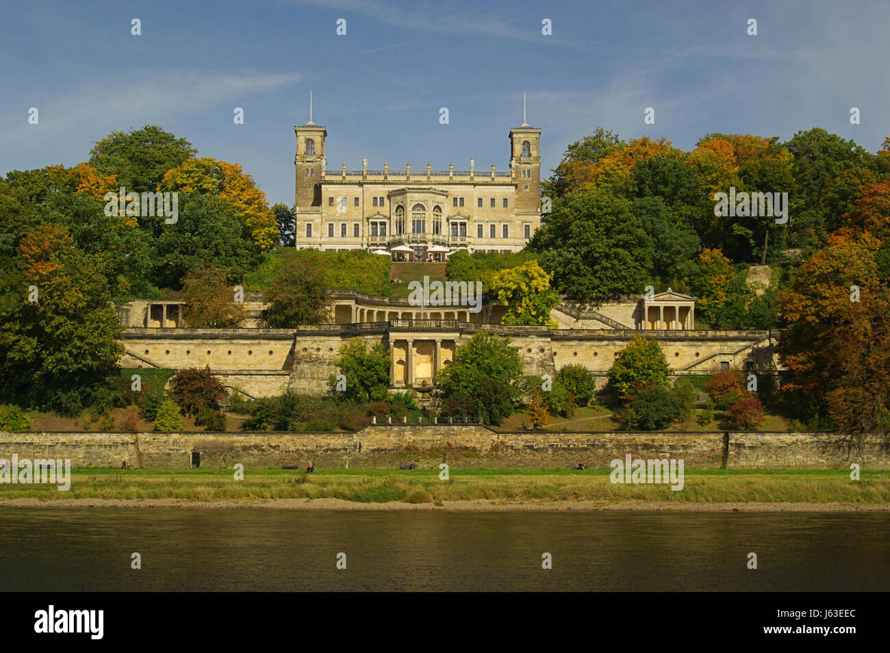 Dresden elbe blue house building tower tree trees wall villa saxony ...