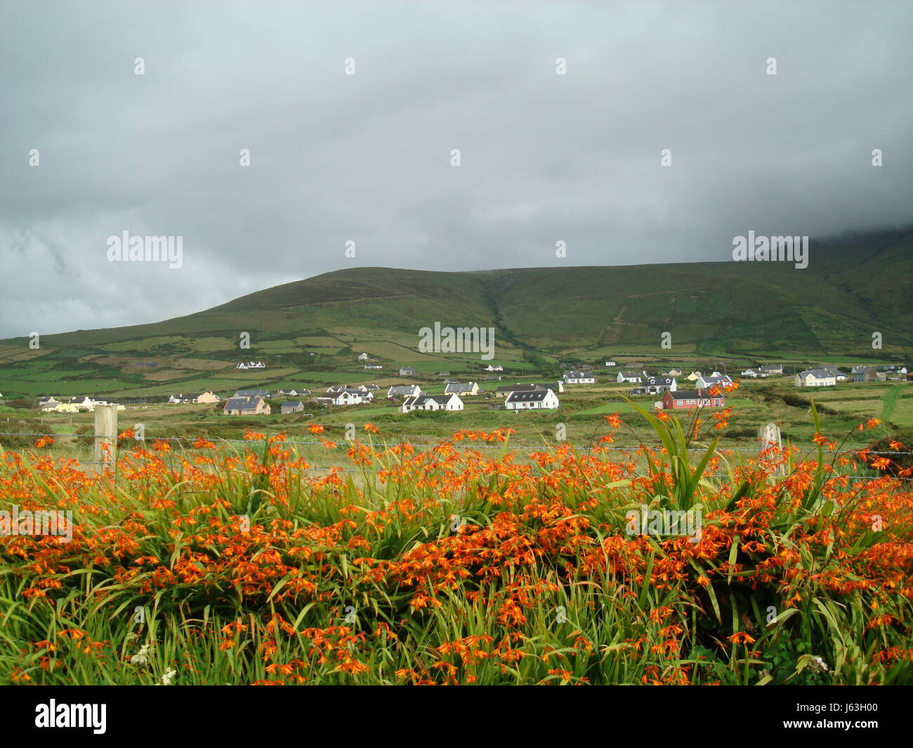 place ireland community village market town mountain clouds plant fence ...