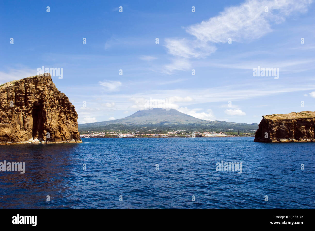 island azores islet canal salt water sea ocean water mountain vulcan ...