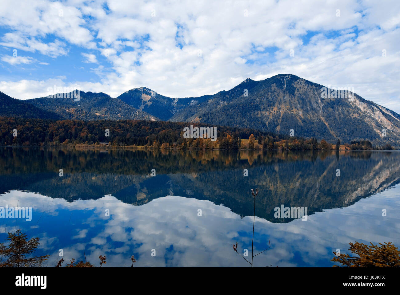 bavaria fresh water lake inland water water mountain forest fall autumn ...
