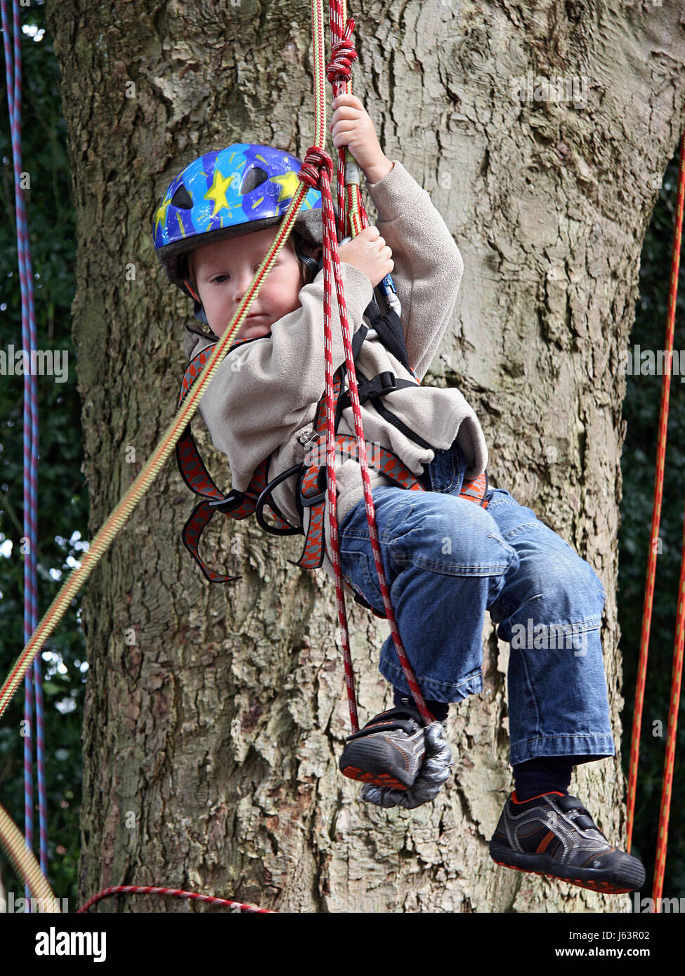 helmet rope down young younger child self-confidence self-assuredness ...