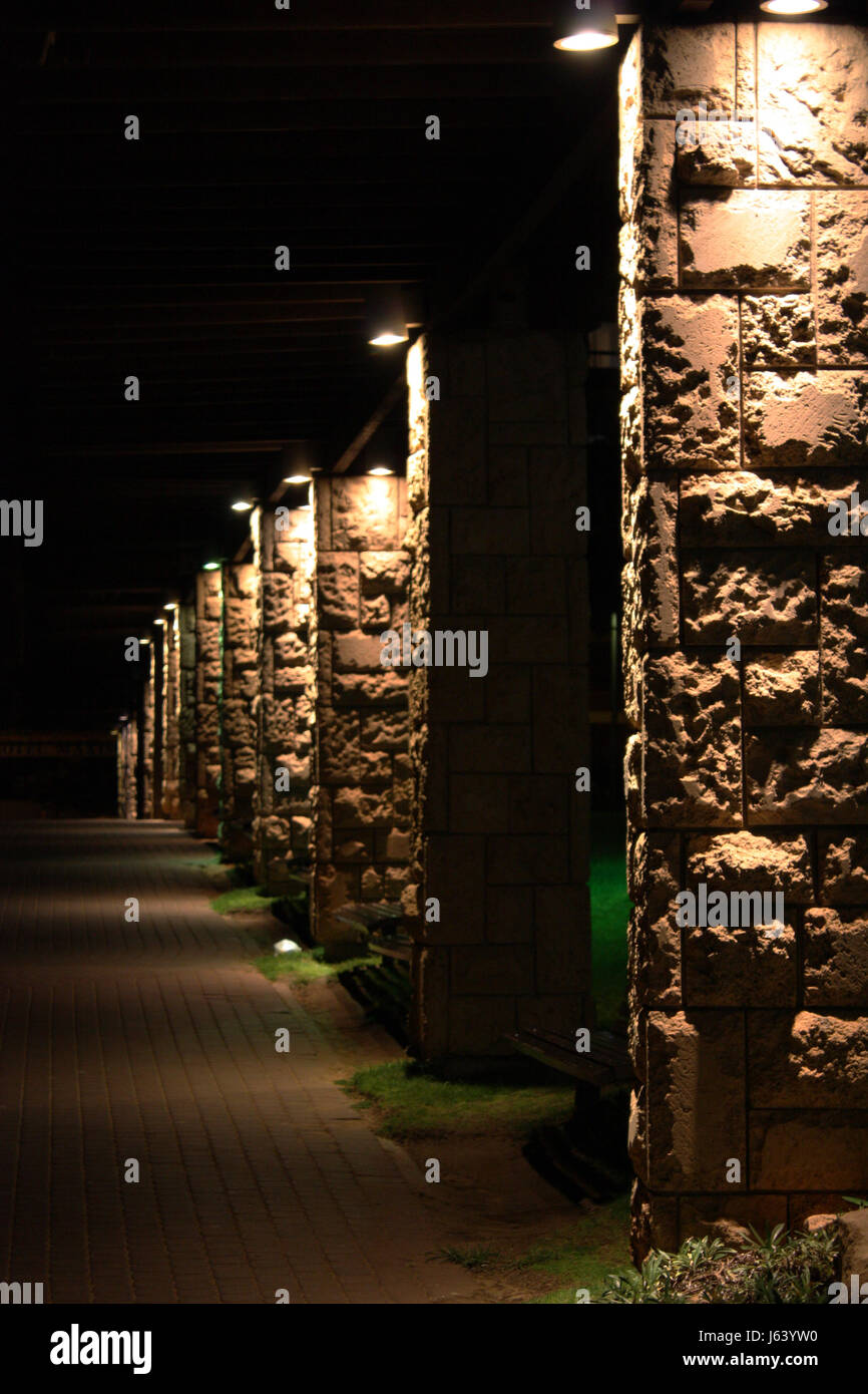 at night columns bridge lamps parkway path way dark lighting ...