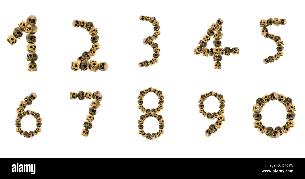 skull numbers skull bone letter sign alphabet coding numbers 0 1 2 3 4 ...