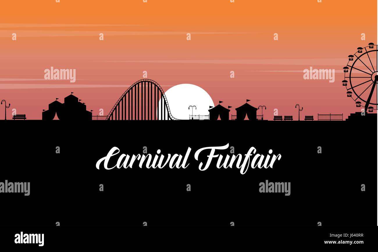 Carnival funfair scenery at sunset silhouette Stock Vector Image & Art ...