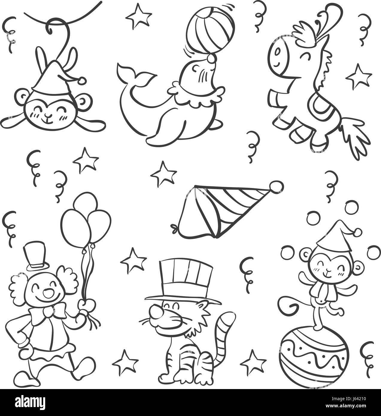 Doodle circus with clown and animal Stock Vector Image & Art - Alamy