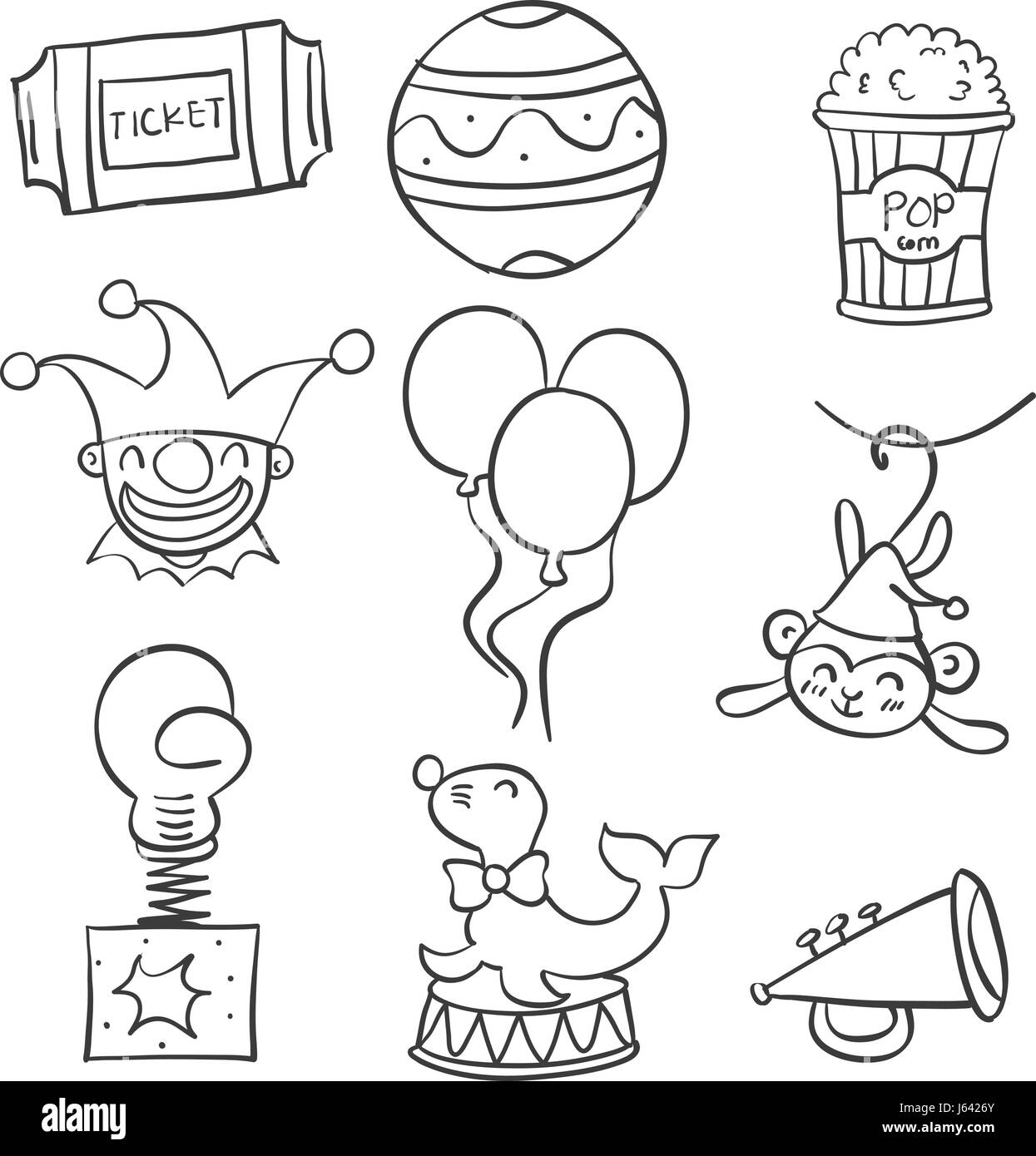 Collection stock of various object circus doodles Stock Vector Image ...