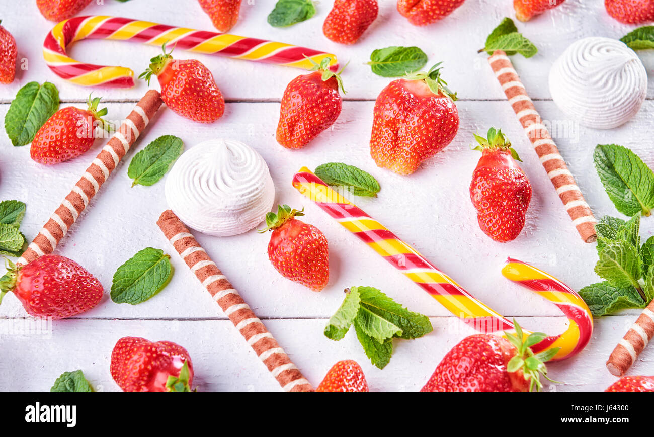 Sweet fruit mix of strawberry, caramel, marshmallows, sweet waffles and ...