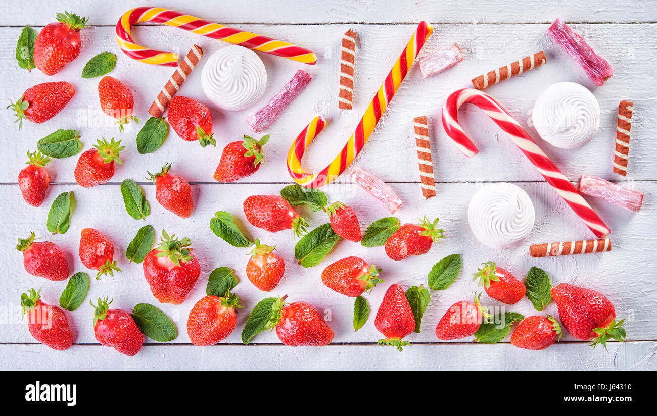 Delicious sweet fruit mix of strawberry, caramel marshmallows and green ...
