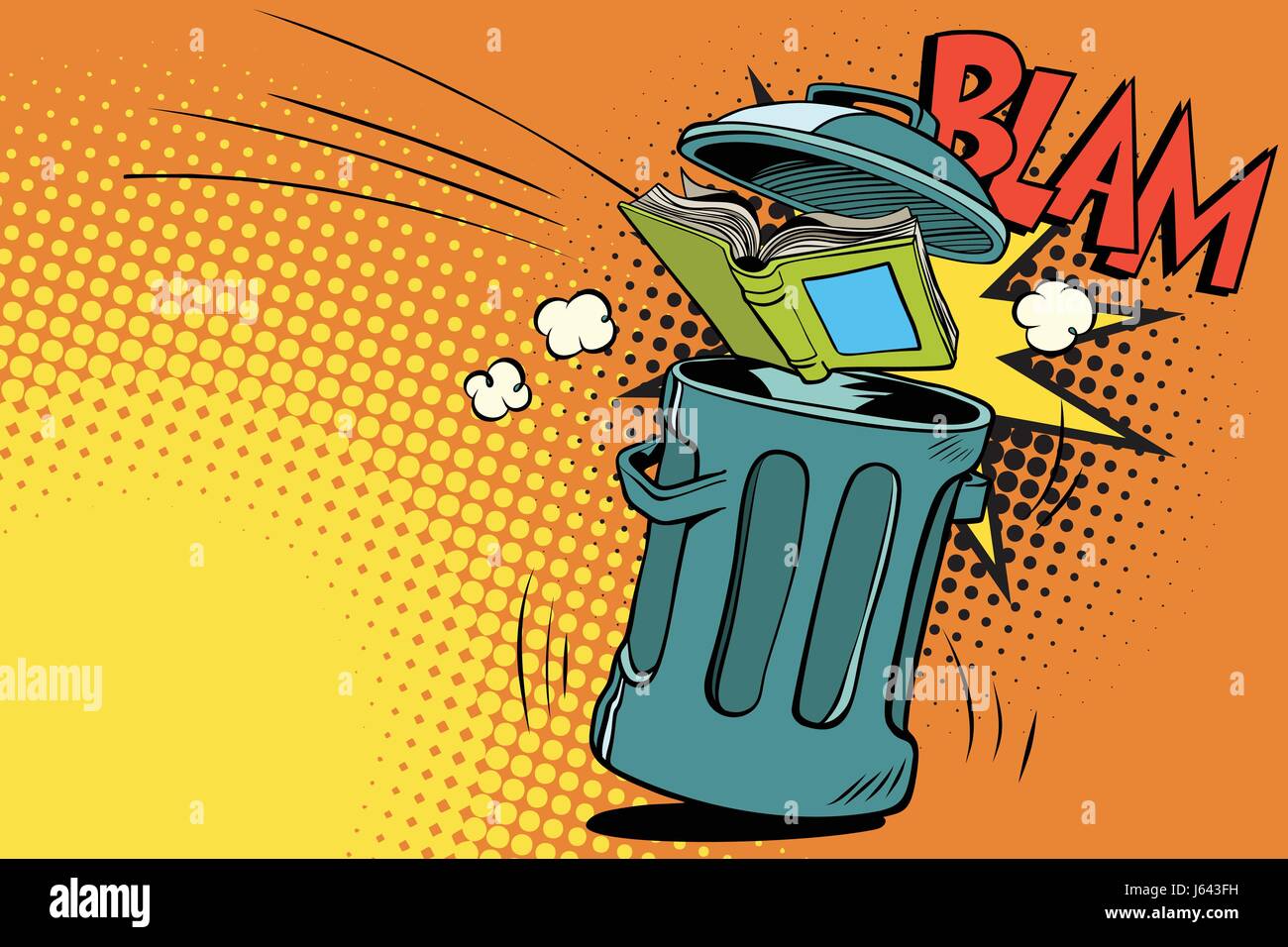 book thrown in the trash. Comic book cartoon pop art retro color vector ...