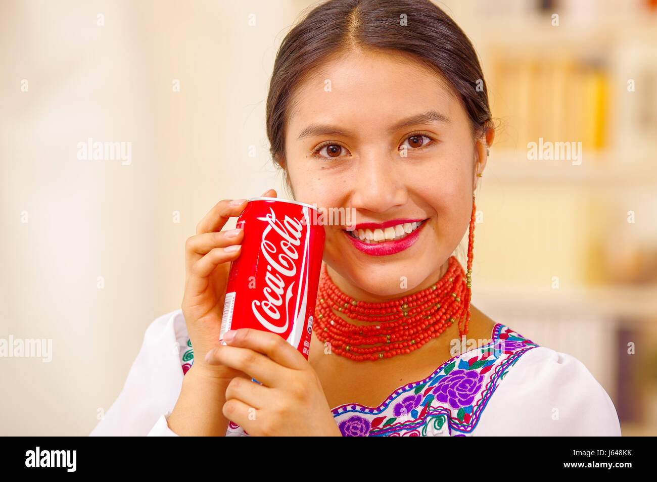 Quito, Ecuador - May 06, 2017: pretty young indigenous woman with a ...