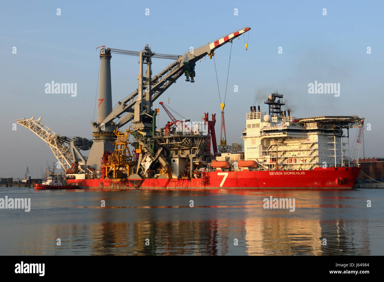 The crane ship Seven Borealis is located in the port of Rotterdam Stock ...