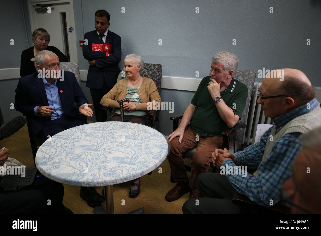 Labour leader Jeremy Corbyn (left) speaks to (left to right) Pamela ...