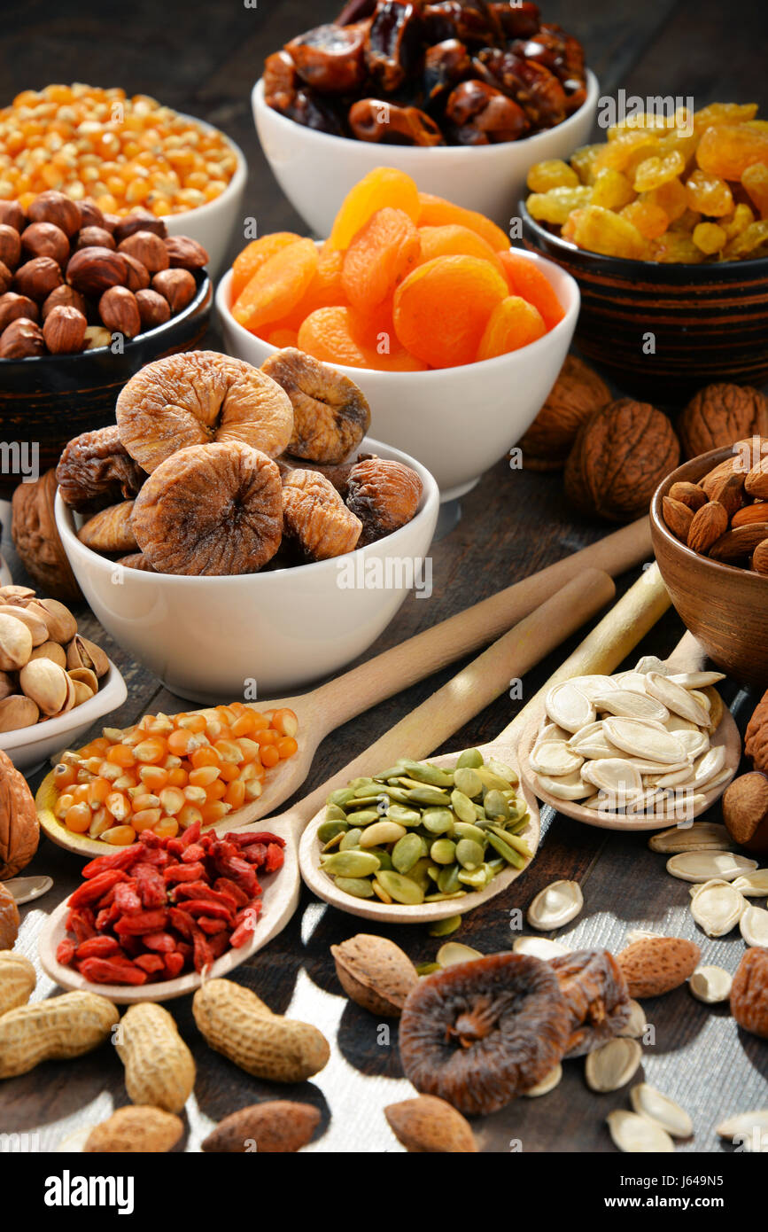 Composition with dried fruits and assorted nuts Stock Photo - Alamy