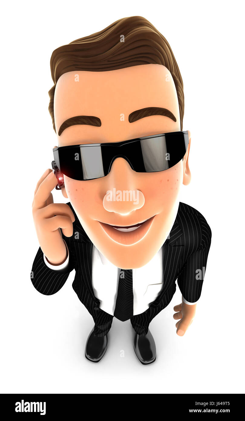 3d security agent standing and looking up at camera, illustration with ...