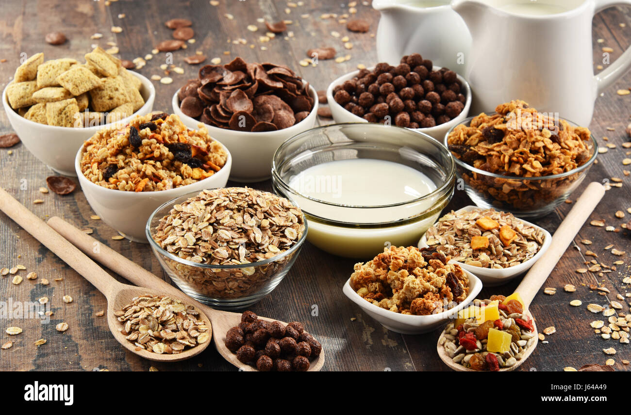 Composition with different sorts of breakfast cereal products Stock ...