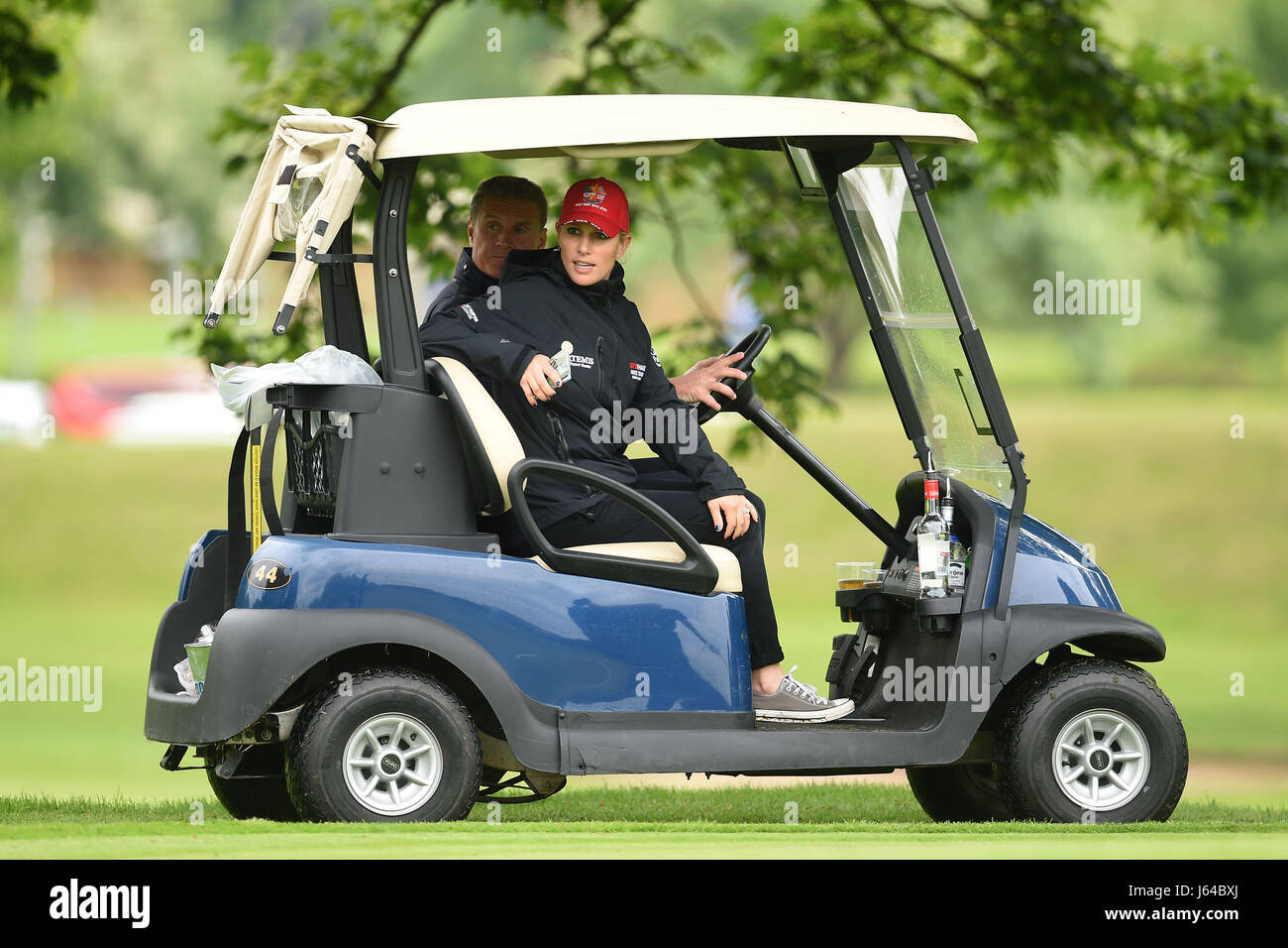 Zara Tindall and David Coulthard in a golf buggy during the ISPS Handa ...