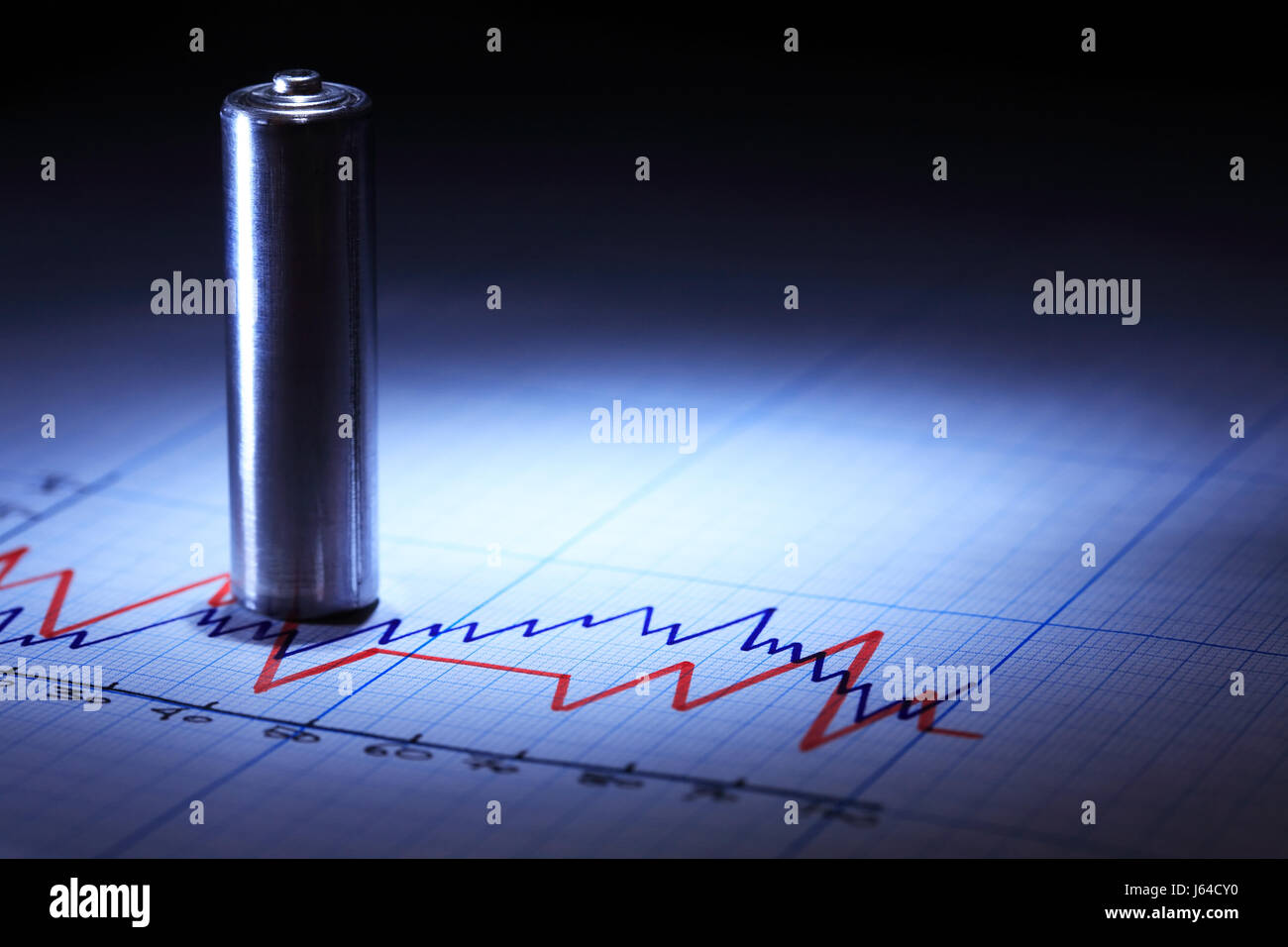 Energy concept. Ordinary battery on graph paper with diagram Stock ...