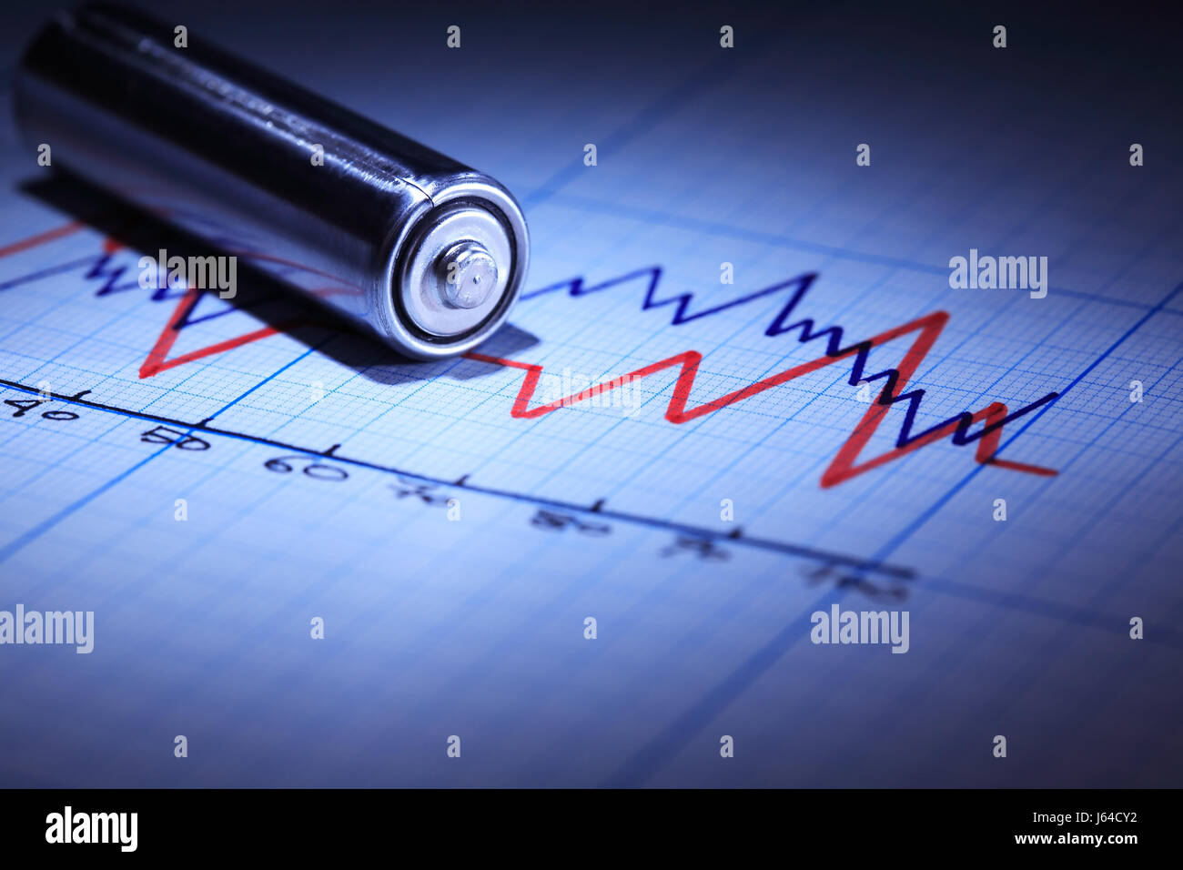 Energy concept. Ordinary battery on graph paper with diagram Stock ...