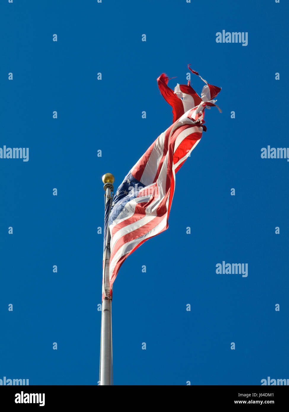 usa flag flap flagpole ripped firmament sky wind blue memorial american ...