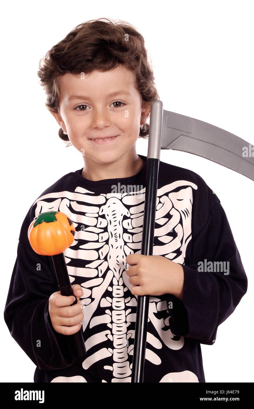 halloween skeleton dressed clad boy lad male youngster humans human ...