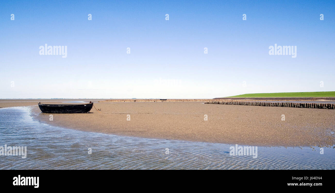 water north sea salt water sea ocean fishing boat watt dike bank rowing ...