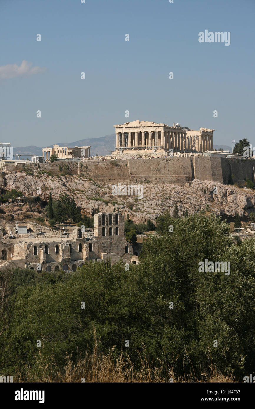 greece athens acropolis ancient blue travel monument culture tree trees ...