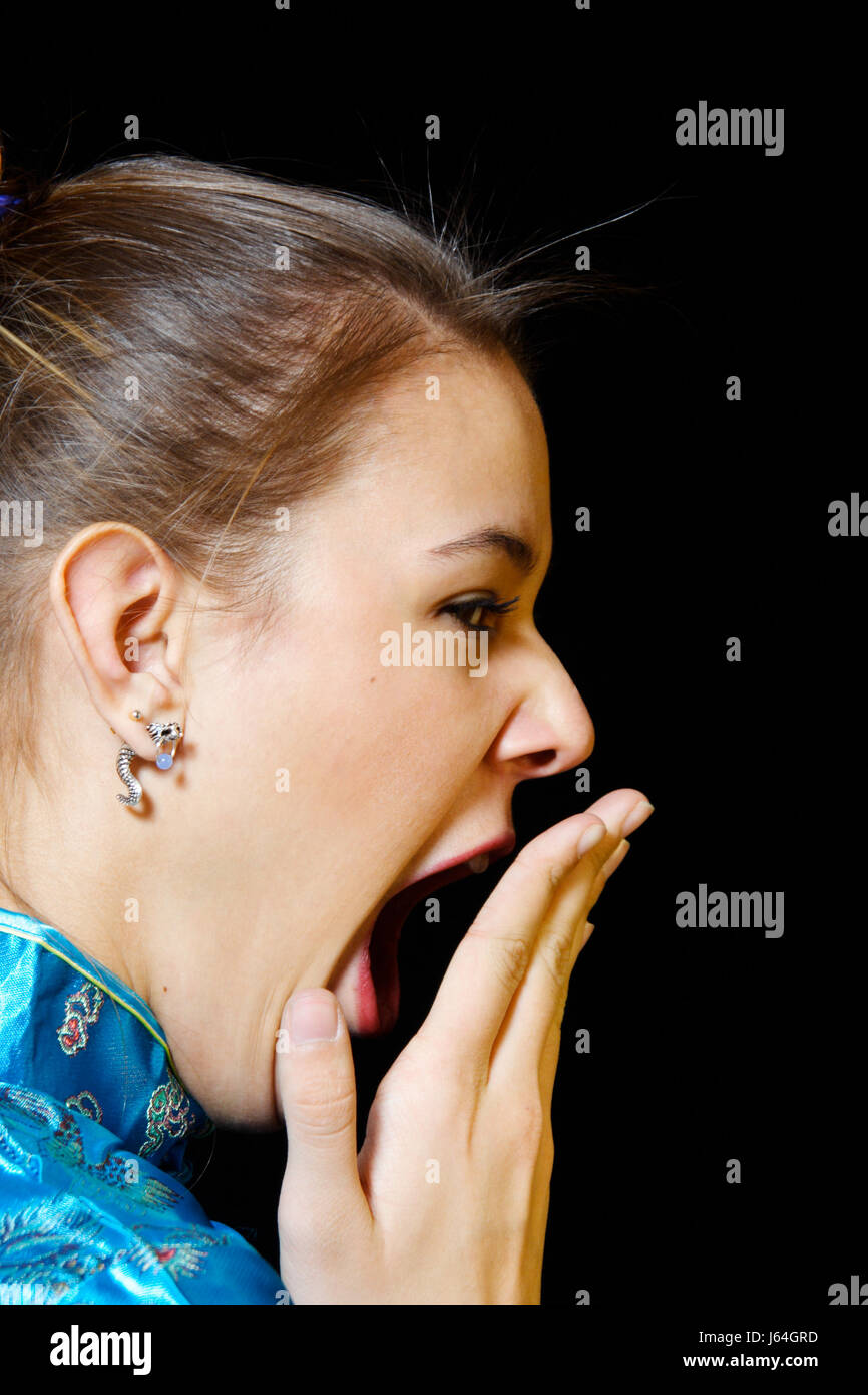 woman blue night nighttime tired yawn sleepy woman blue beautiful ...