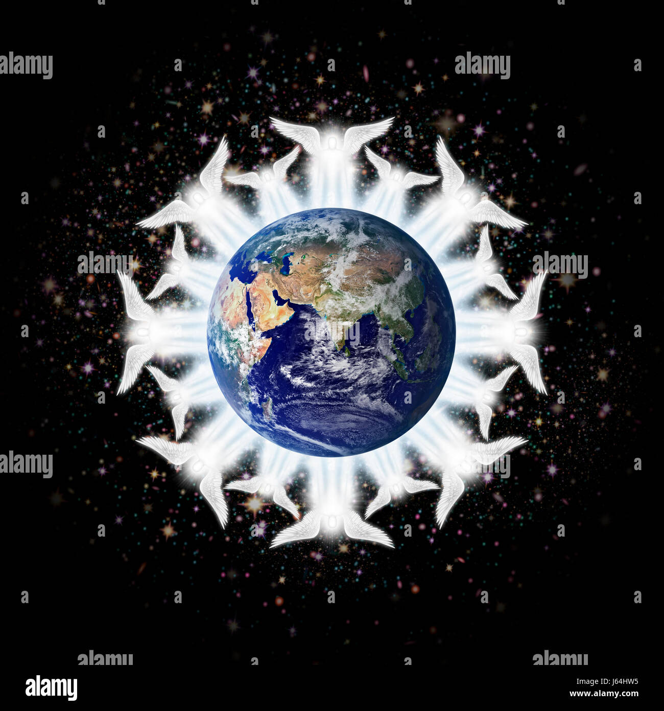 Digital illustration of angels surrounding the earth: Eastern ...