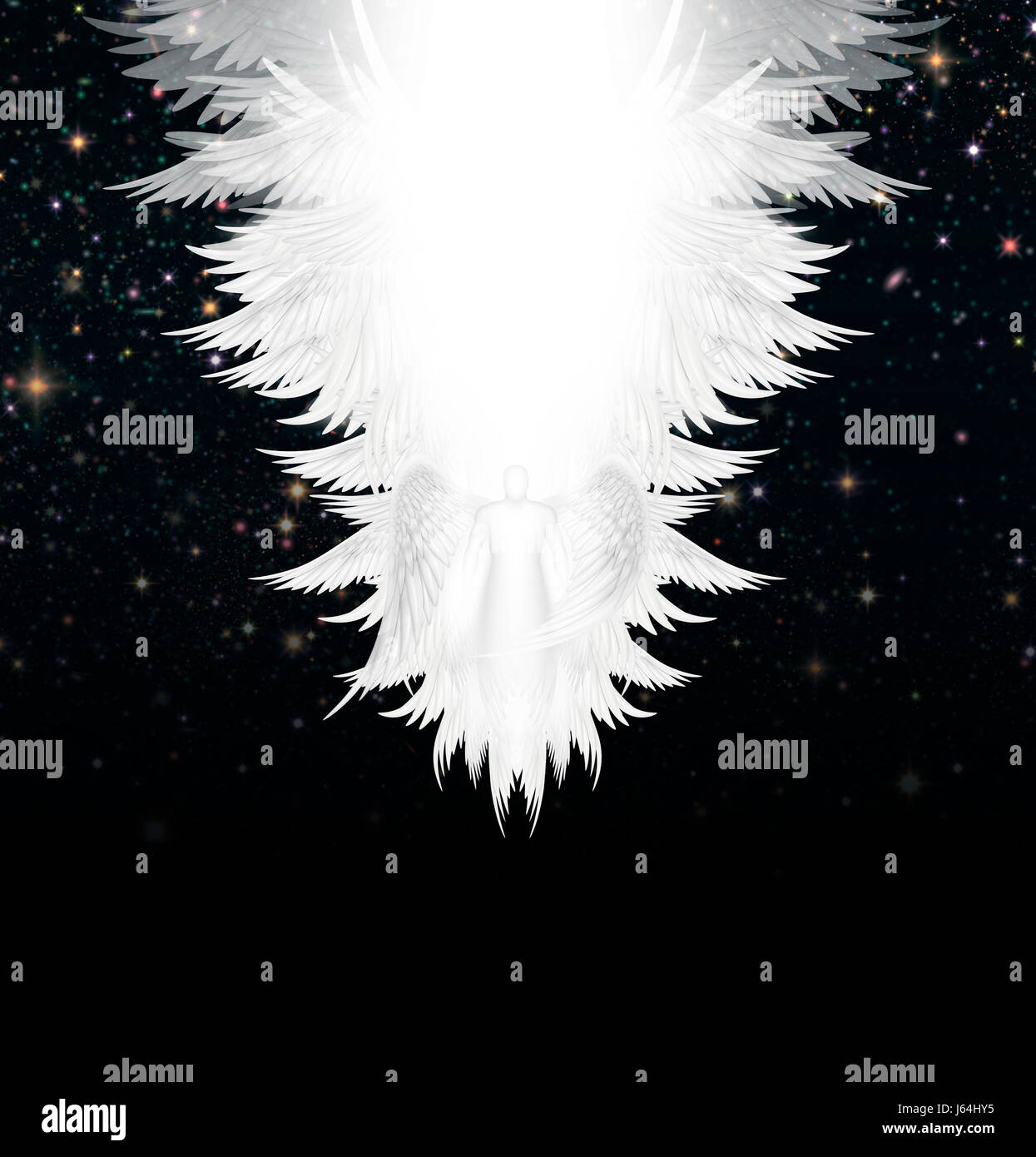 Digital illustration of an angel and angel wings forming a tree in the ...