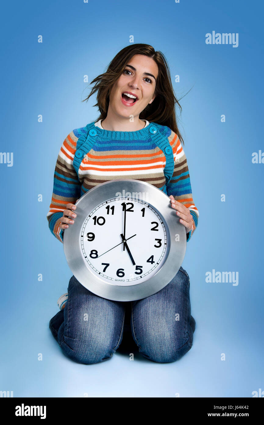 woman wait waiting office clock date time time indication stress speed ...